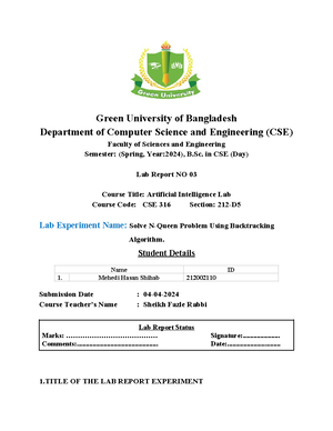 Lab Report 1 - 212002 044 - Green University of Bangladesh Department of Computer Science and ...