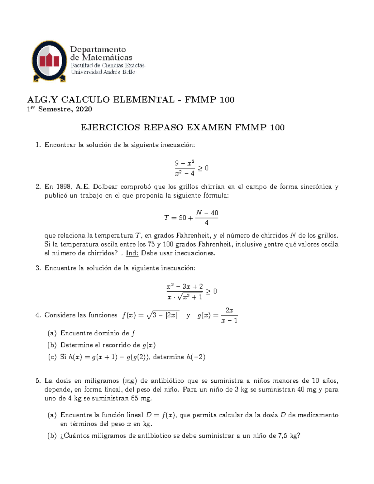 material de practica para examen algebra y calculo elemental 2020 - ALG ...