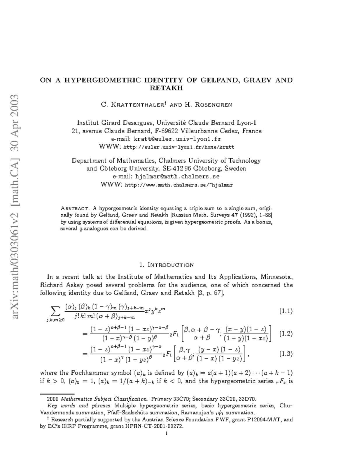 0303061 - Cours - arXiv:math/0303061v2 [math] 30 Apr 2003 ON A ...