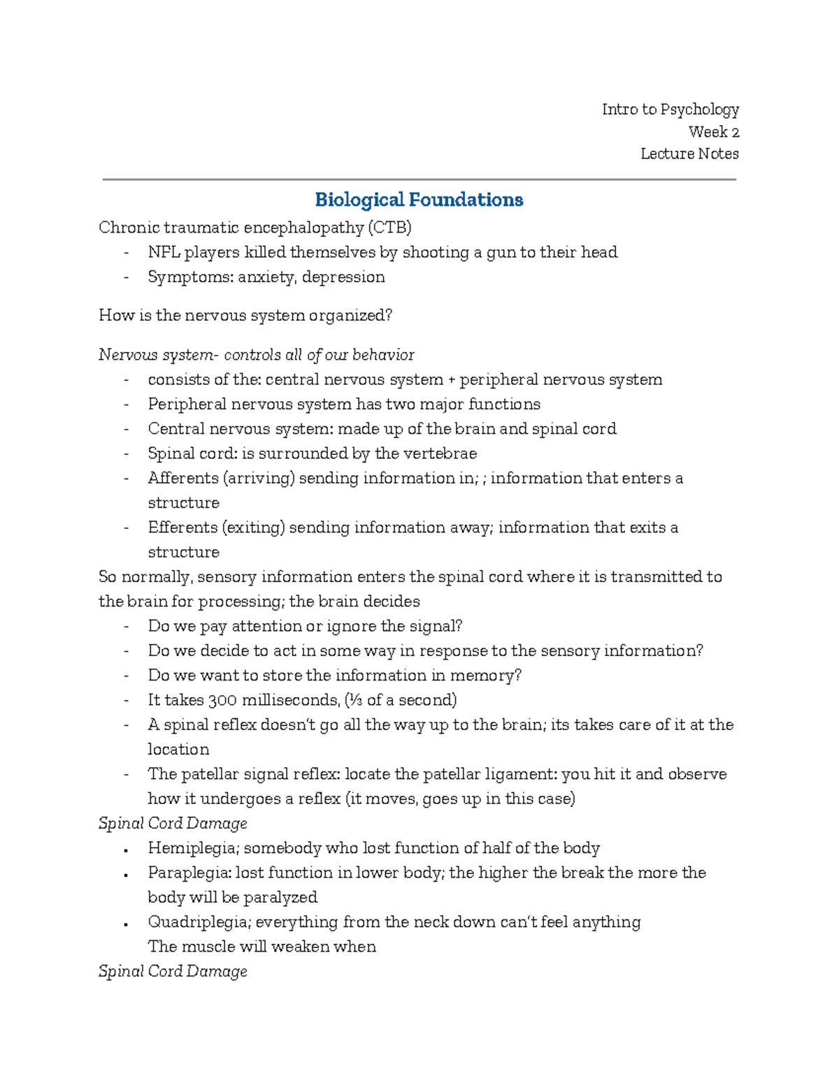 Intro to Psychology Lecture Notes - Intro to Psychology Week 2 Lecture ...