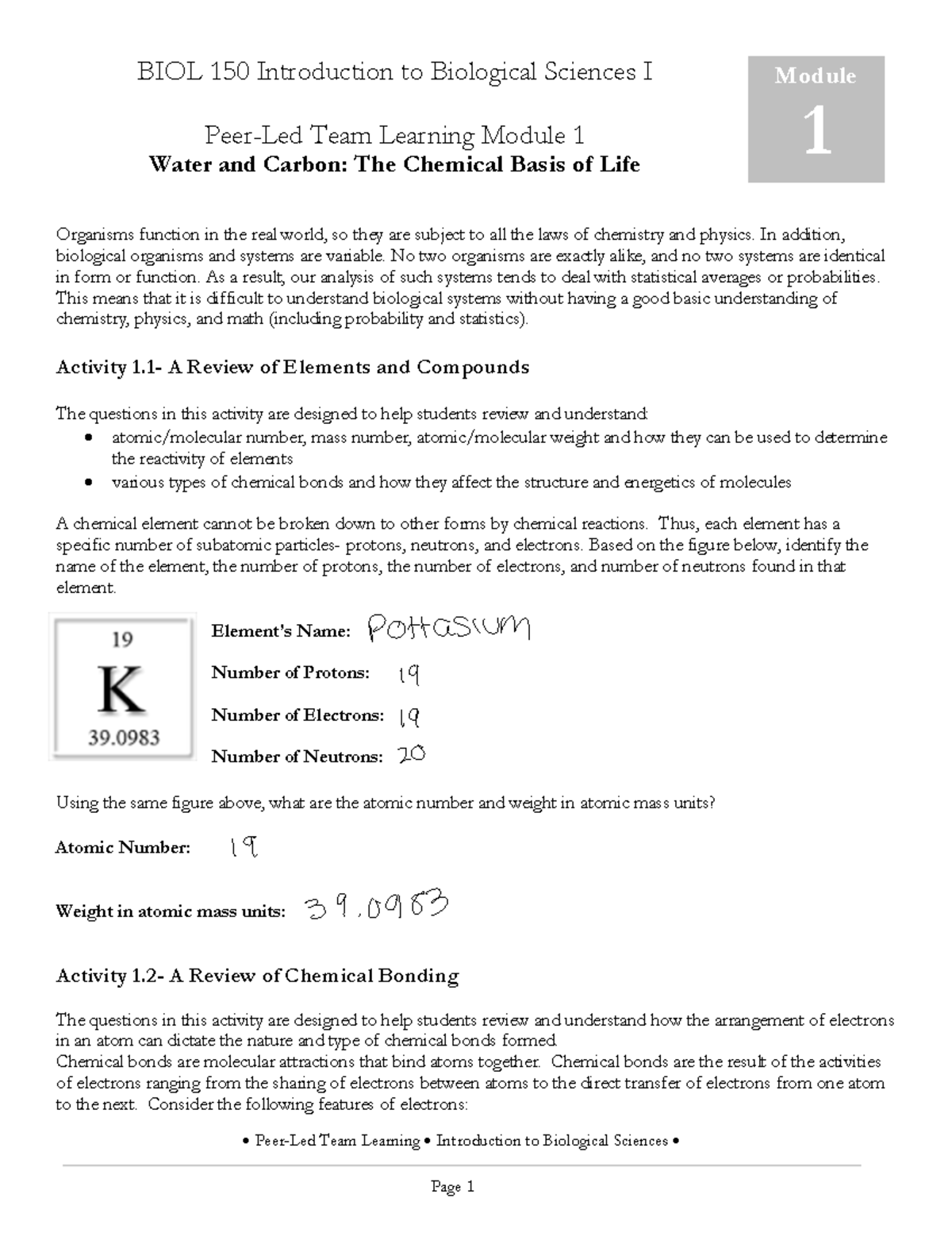 Peer-Led Team Learning Module 1 page 1 - Peer-Led Team Learning ...