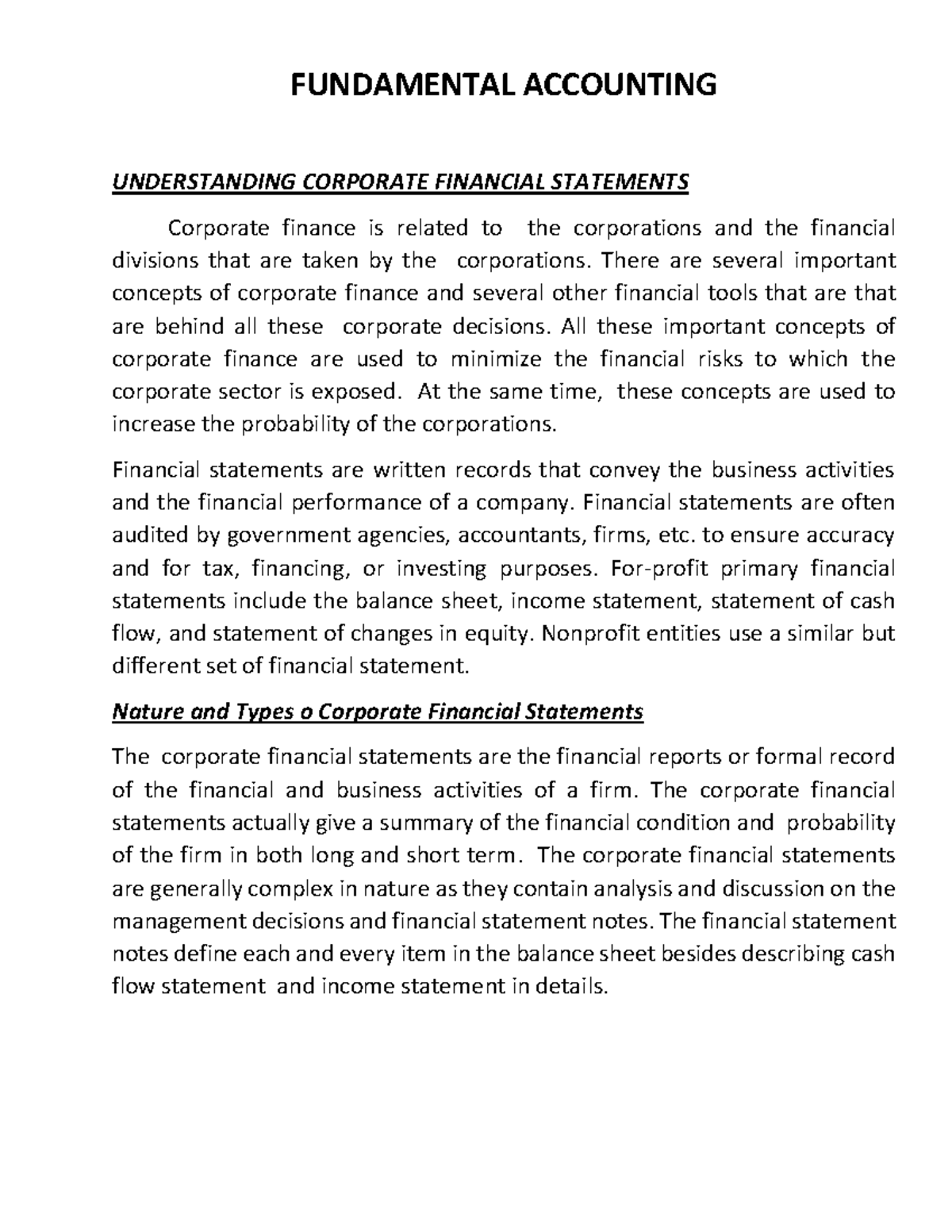 Understanding Corporate Financial Statements - FUNDAMENTAL ACCOUNTING ...