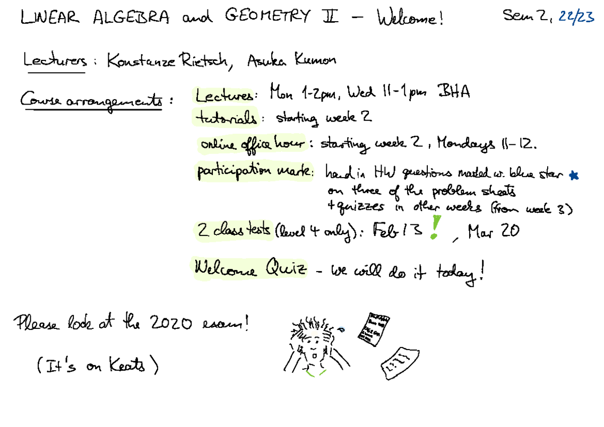 Lecture 1 - Jan 16, 2022 - LINEAR ALGEBRAand GEOMETRY # - Welcome! Sem2 ...