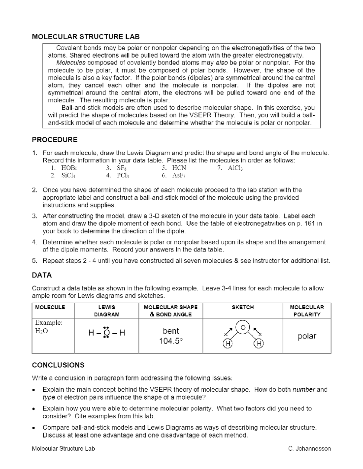 Molecular Structure Lab - Chemical Engineering - Studocu