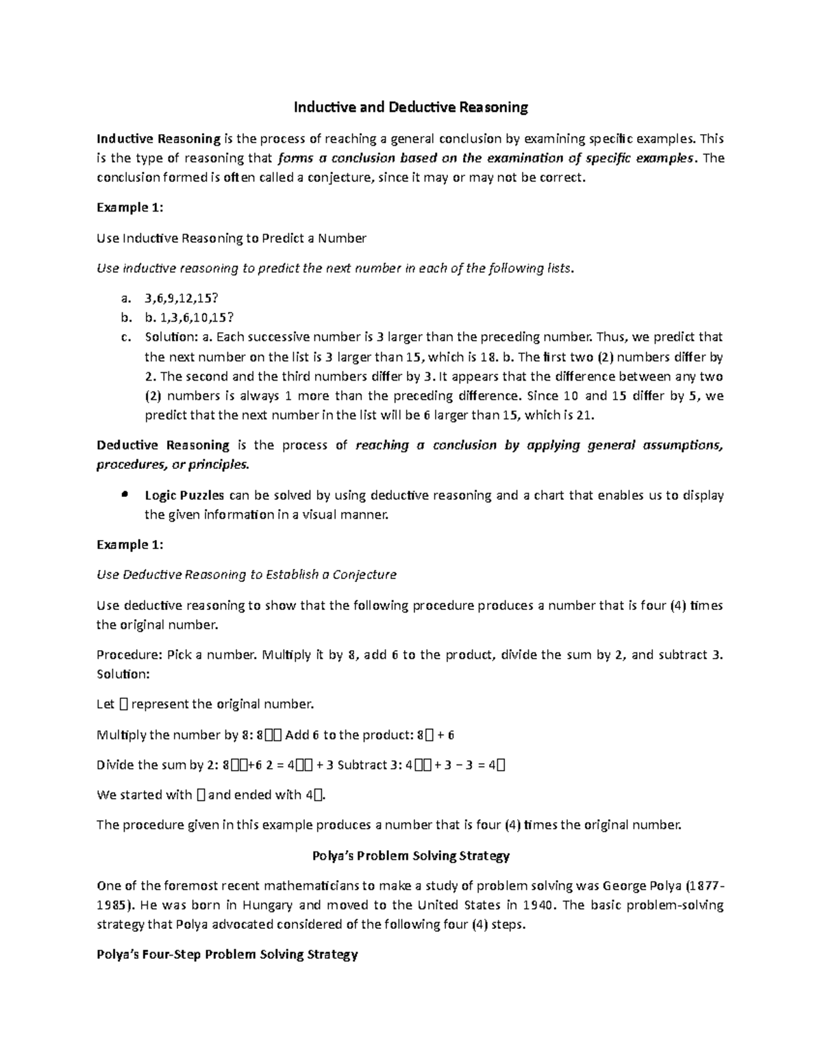 MIMW-Reviewer - hahahahha - Inductive and Deductive Reasoning Inductive Reasoning is the process ...