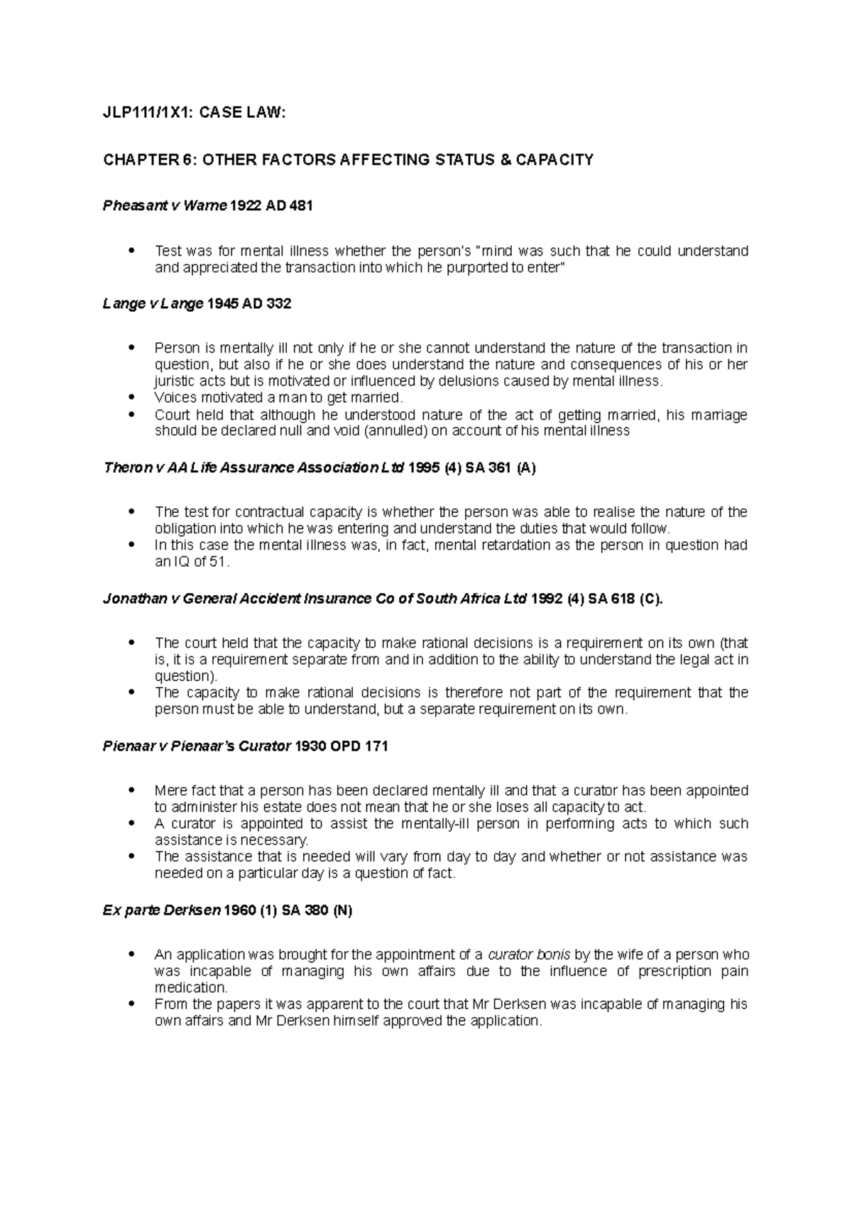 PART 1 Chapters 6 - 9 - Case law - JLP111/1X1: CASE LAW: CHAPTER 6 ...