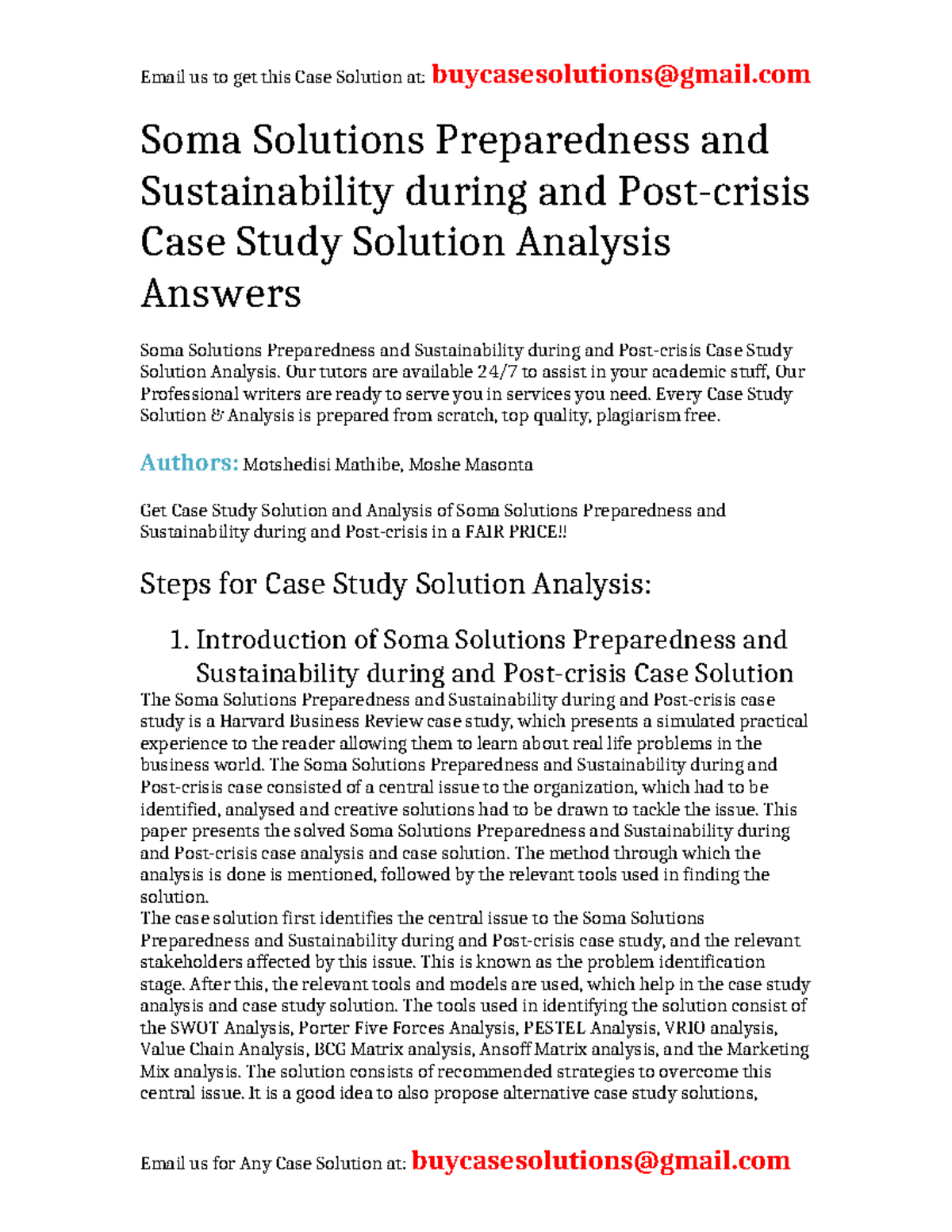 Case Solution Soma Solutions Preparedness and Sustainability during and ...