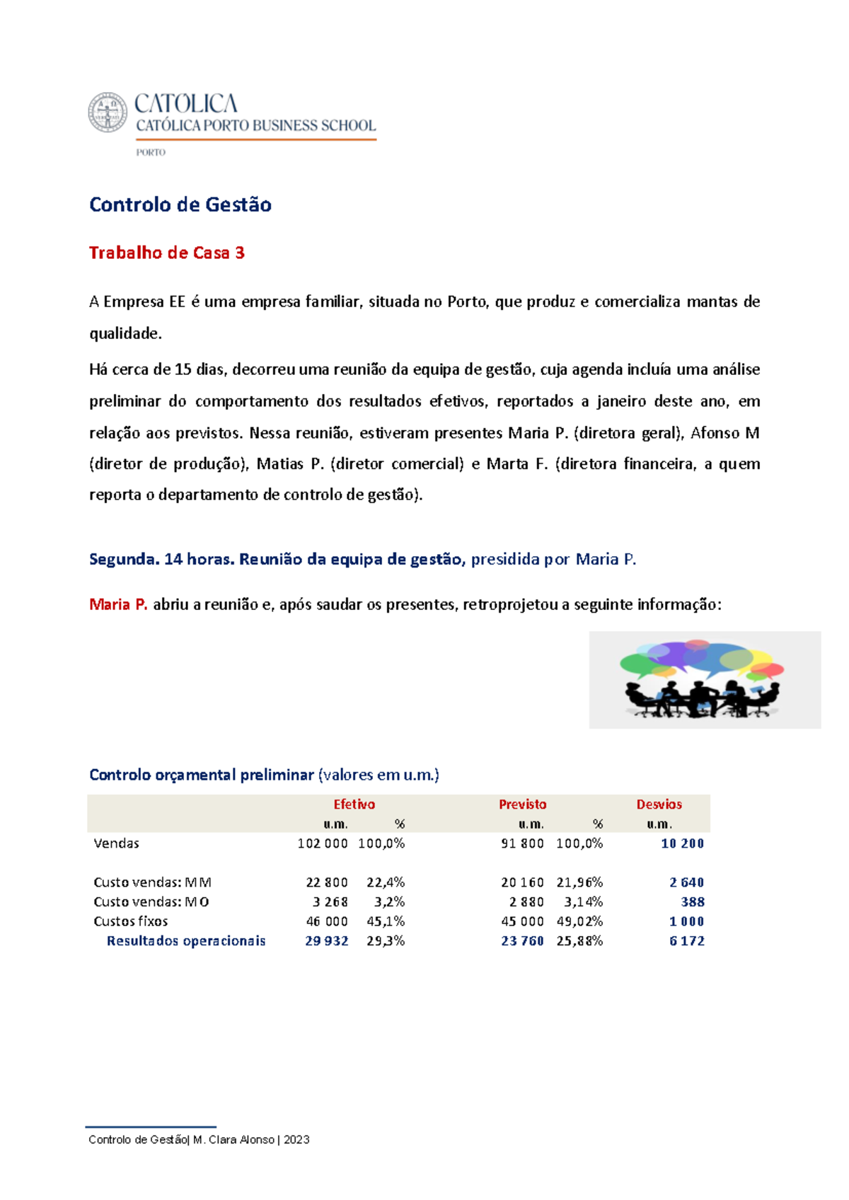 Anexo - Trabalho Casa 3 - pp - Controlo de Gestão Trabalho de Casa 3 A Empresa EE é uma empresa ...