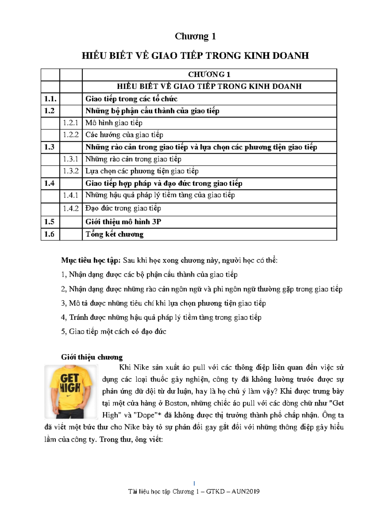 C1 GTKD AUN2019 - Summary Giao tiếp trong kinh doanh - 1 Chương 1 HIỂ U BIẾ T VỀ GIAO TIẾ P ...