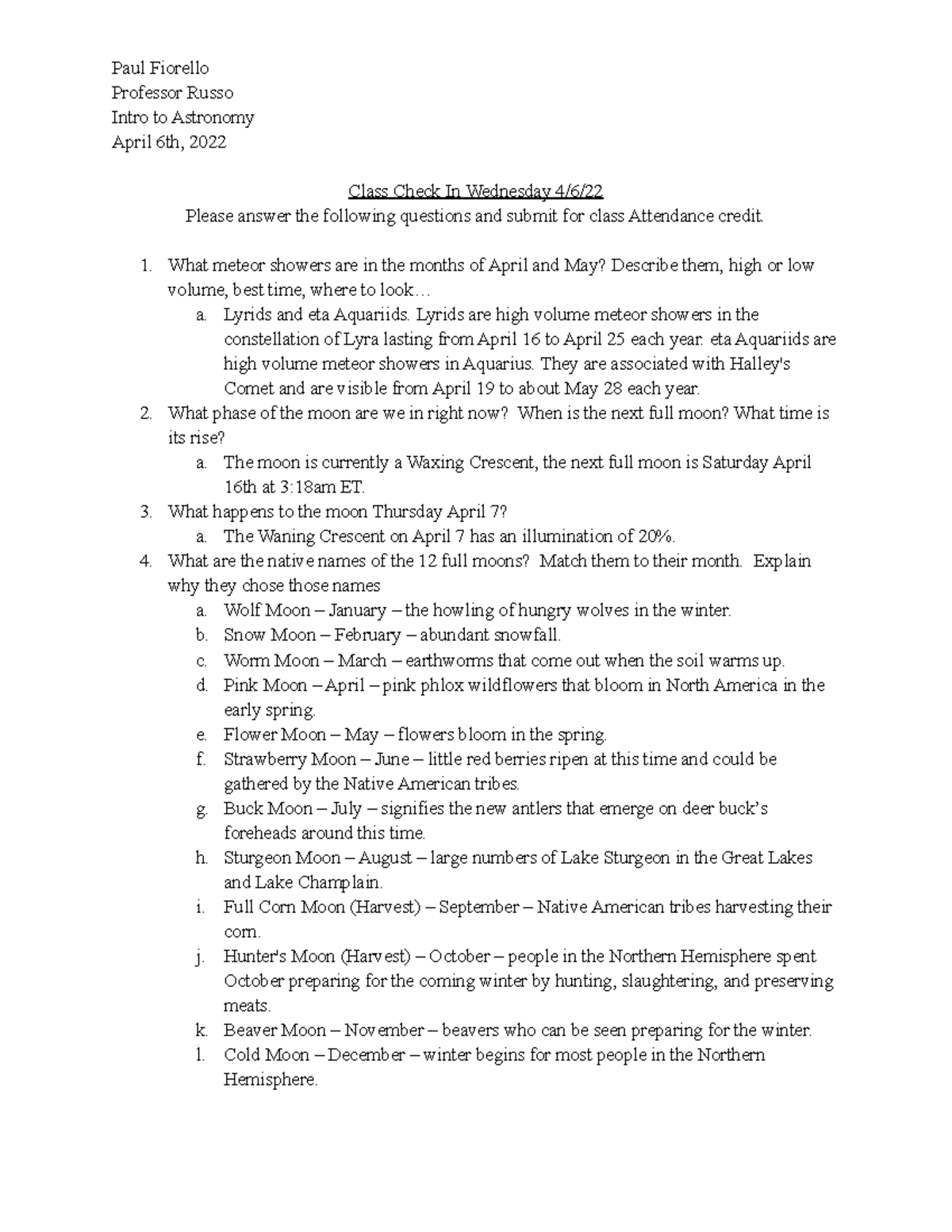 Class Check In Wednesday 4 6 22 - Paul Fiorello Professor Russo Intro ...