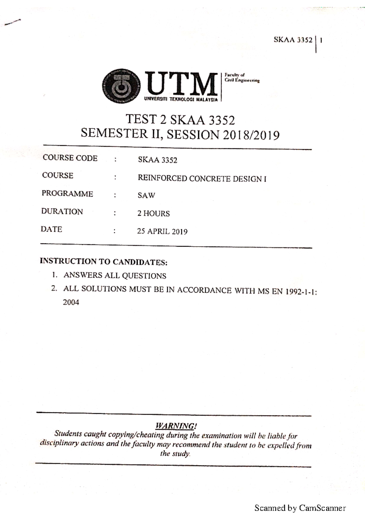 RCD 1 Test 2 2018-2019 - RCD 1 Test 2 2018-2019 - Reinforced Concrete ...