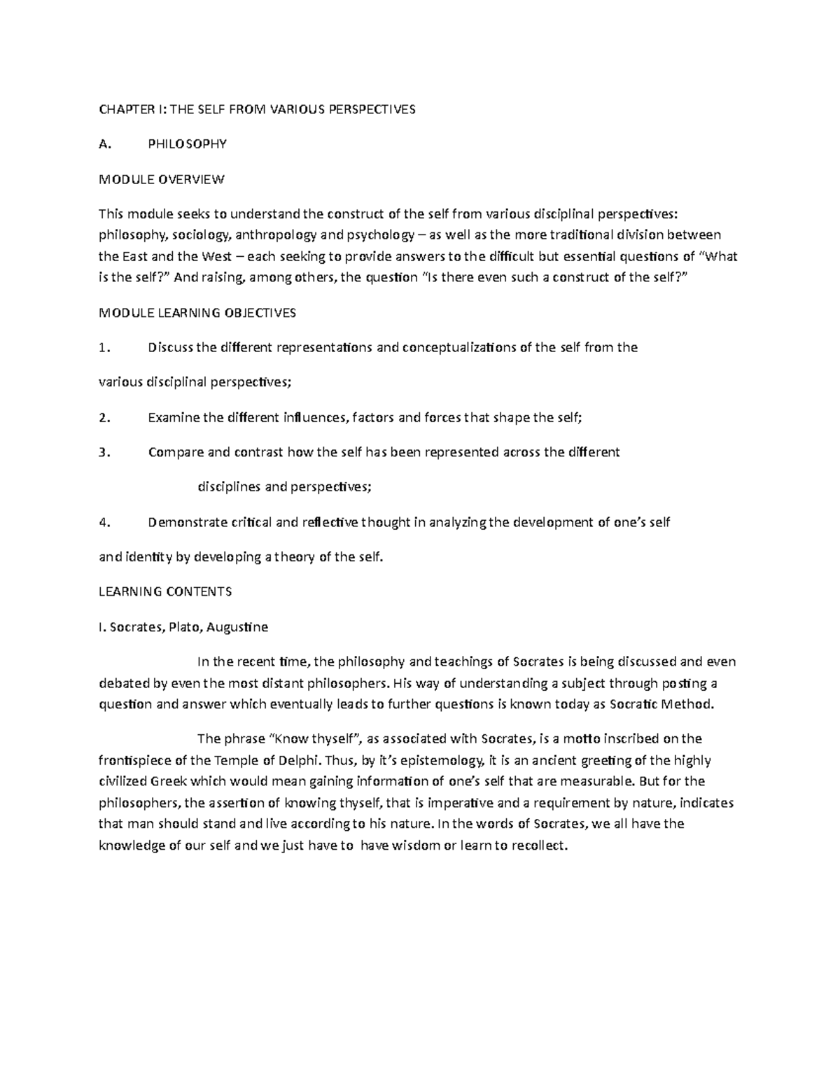 Understanding the Self Module 1-5 - PangSU - Studocu