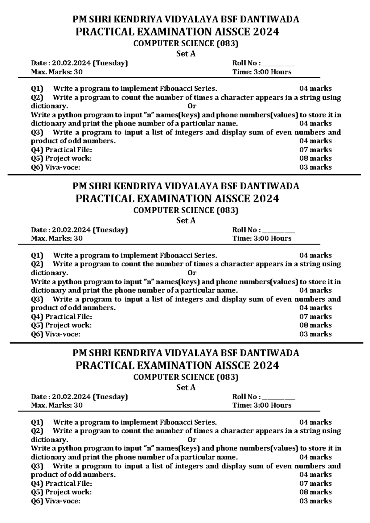 Class 11 practical - PRACTICAL EXAMINATION AISSCE 202 4 COMPUTER ...