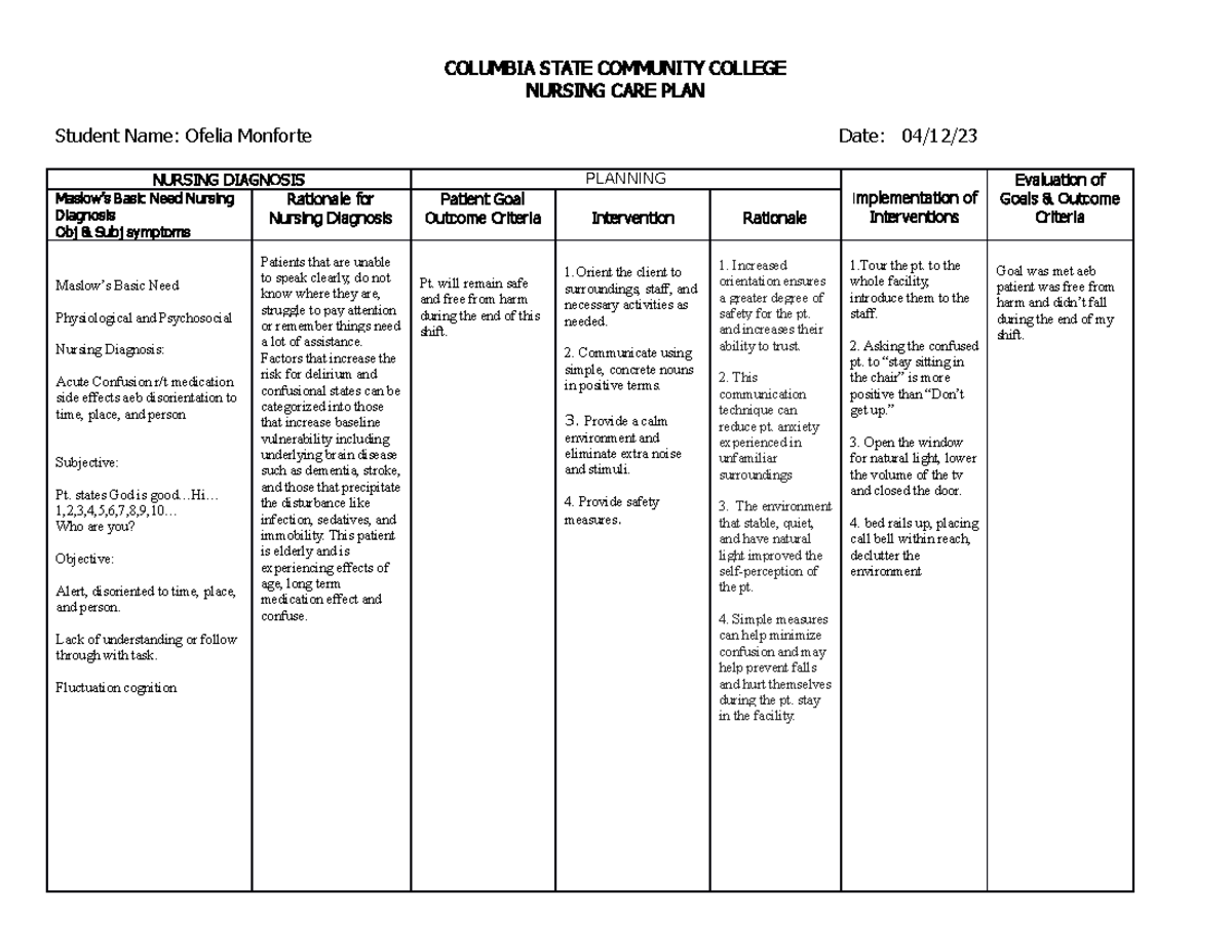 Care Plan Templete 20 - Care Plan for Patients with COPD - COLUMBIA ...