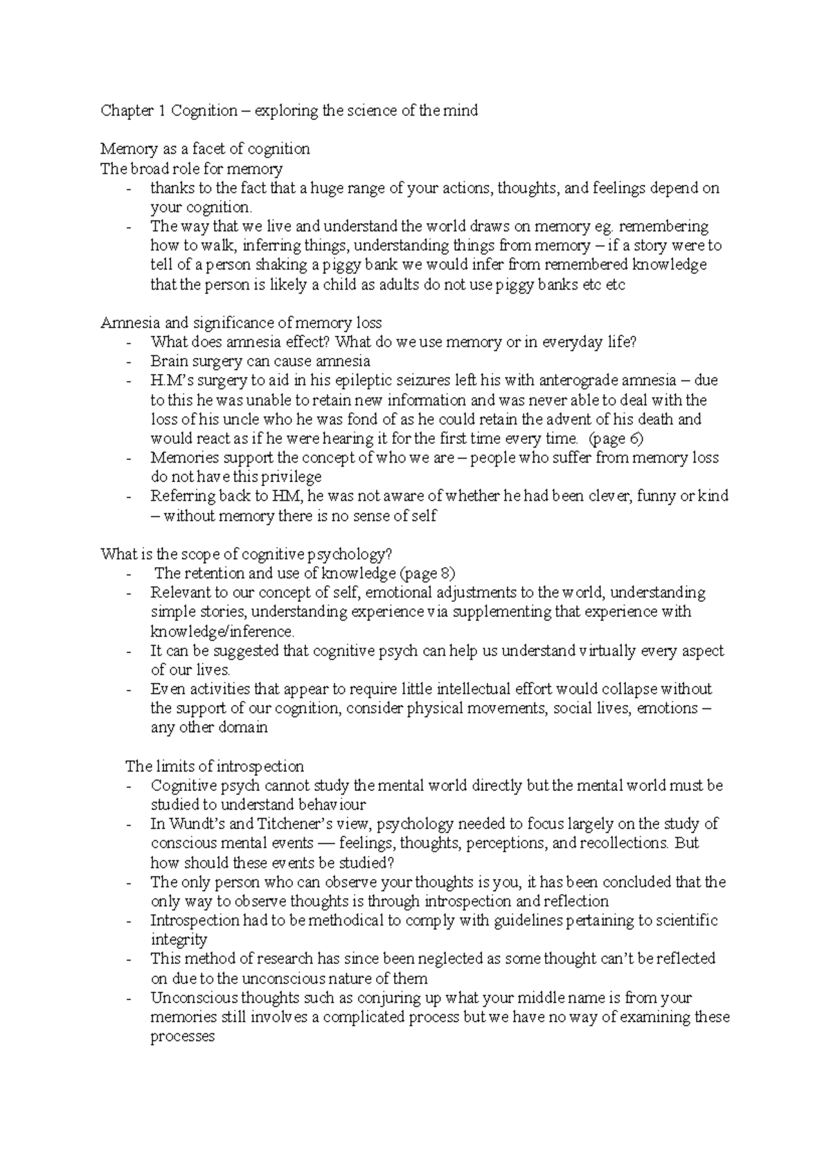 Chapter 1 of the text book notes - Chapter 1 Cognition – exploring the ...