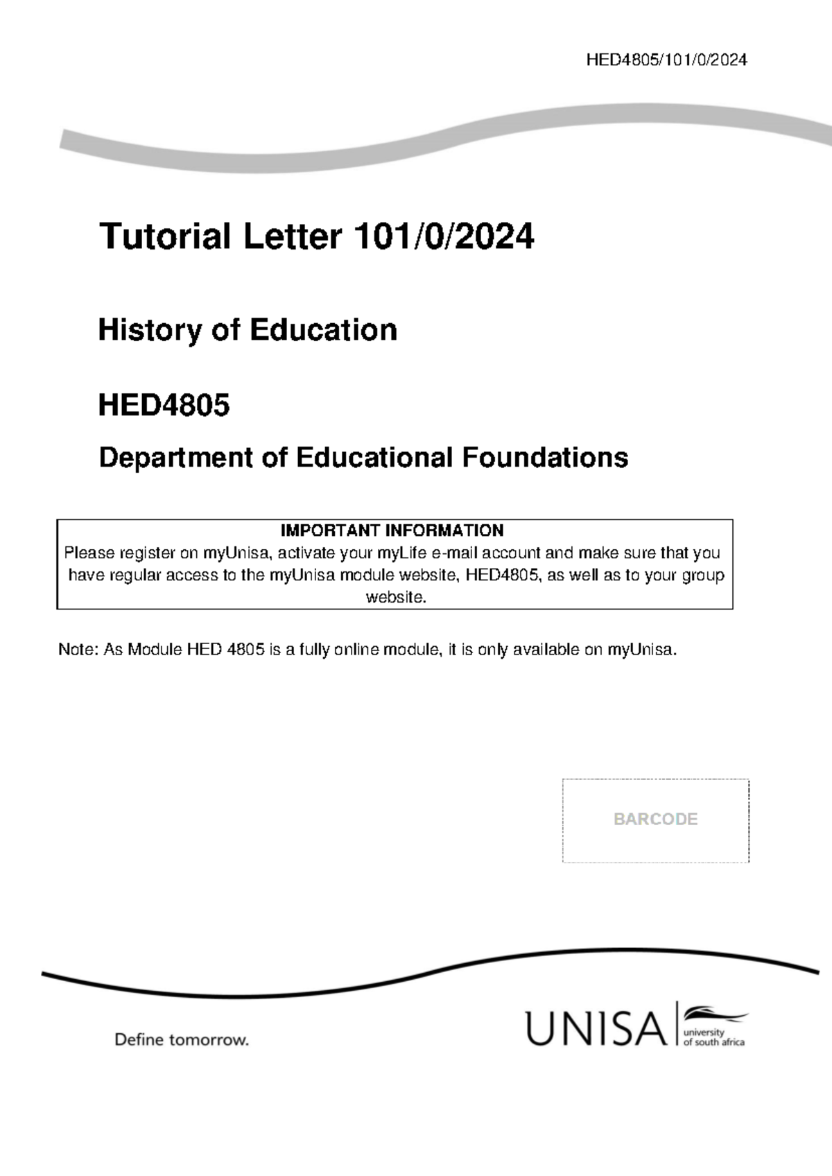 HED4805 - Tutorial Letter - HED4805/101/0/ Tutorial Letter 101/0/20 24 ...