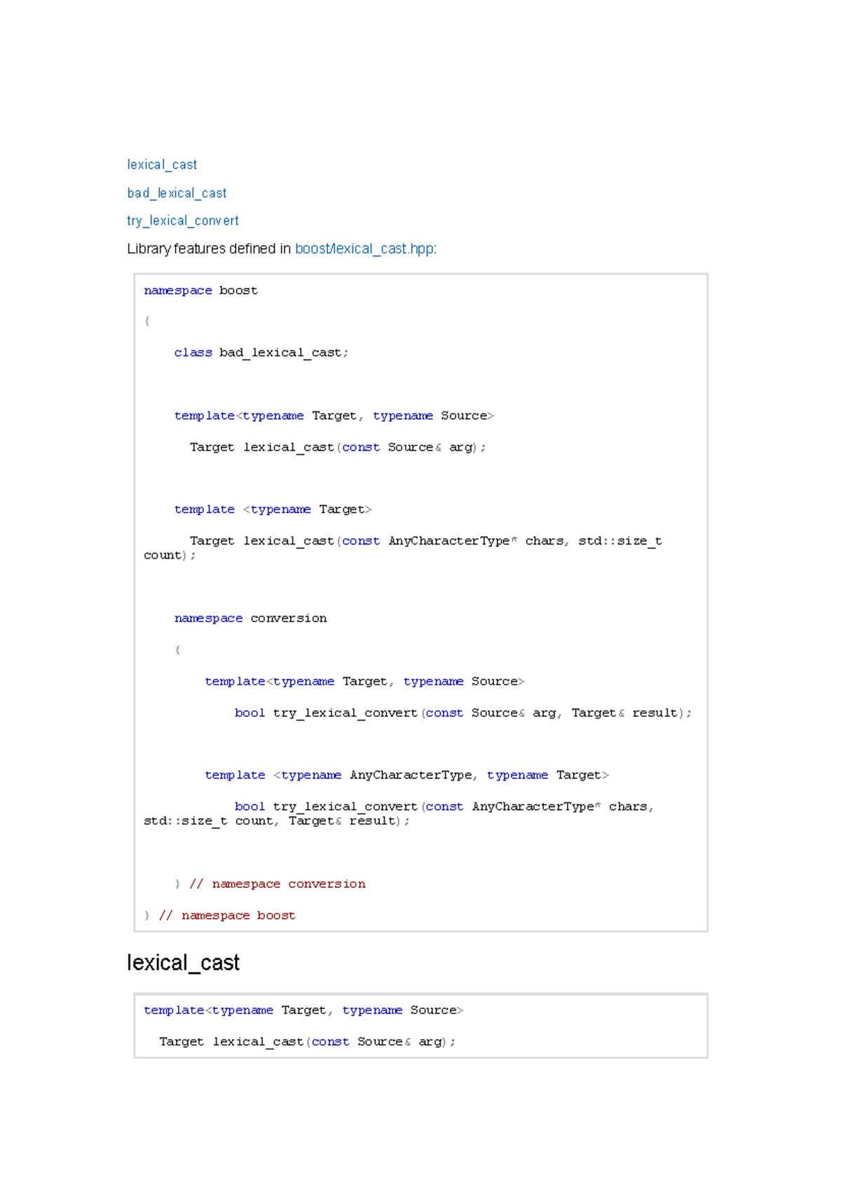 C Summary Lexical Cast Bad Lexical Cast Try Lexical Convert Library Features Defined In