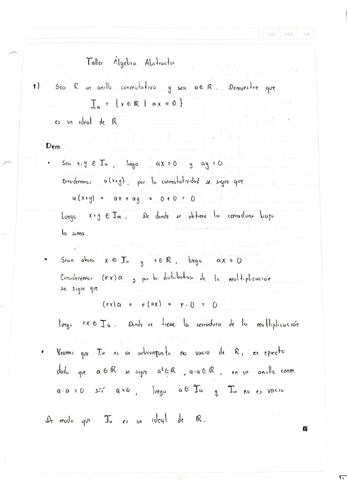 Taller álgebra abstracta - Matematicas - Studocu