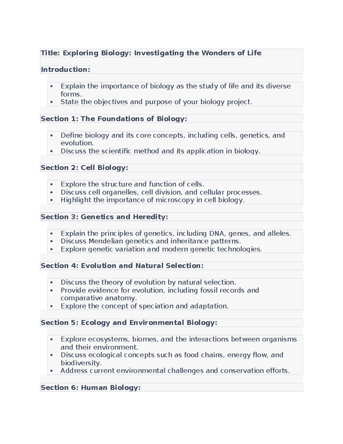 Bio - hghjyt - Title: Exploring Biology: Investigating the Wonders of ...