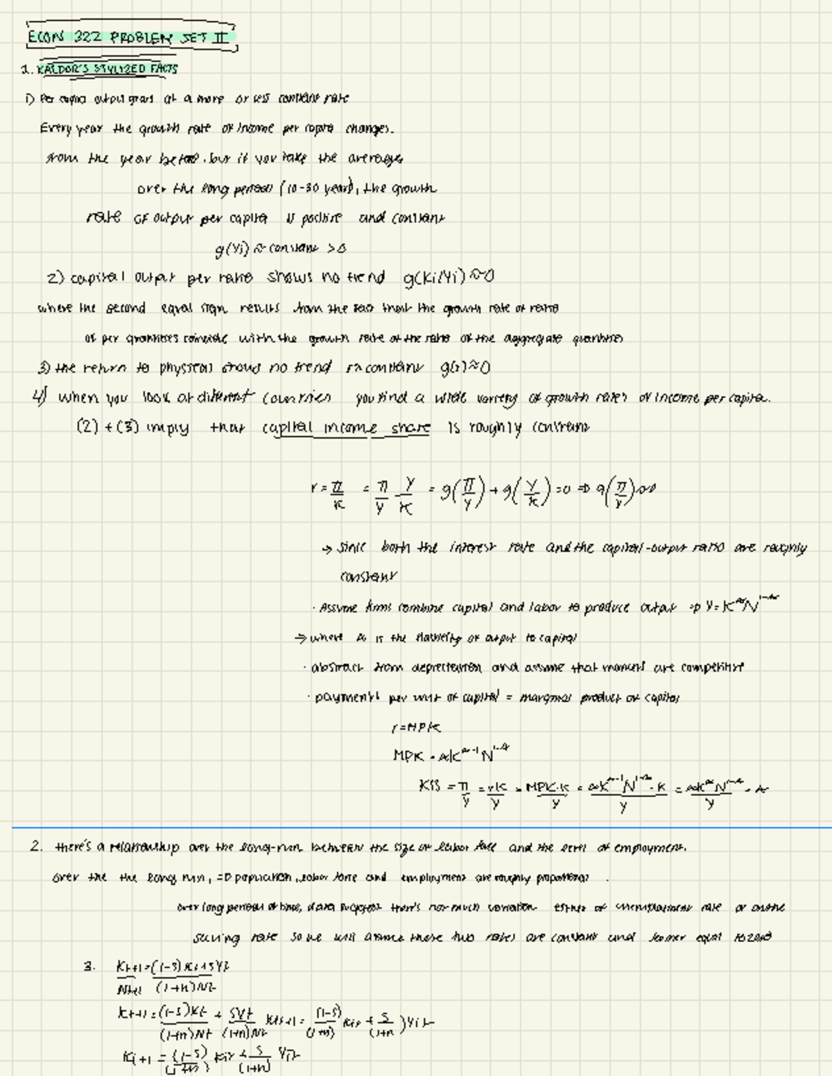 Untitled (Draft) - Practice problem - ECON 322 PROBLEM SET H 1 .YLIZED FACTS Per capita output ...