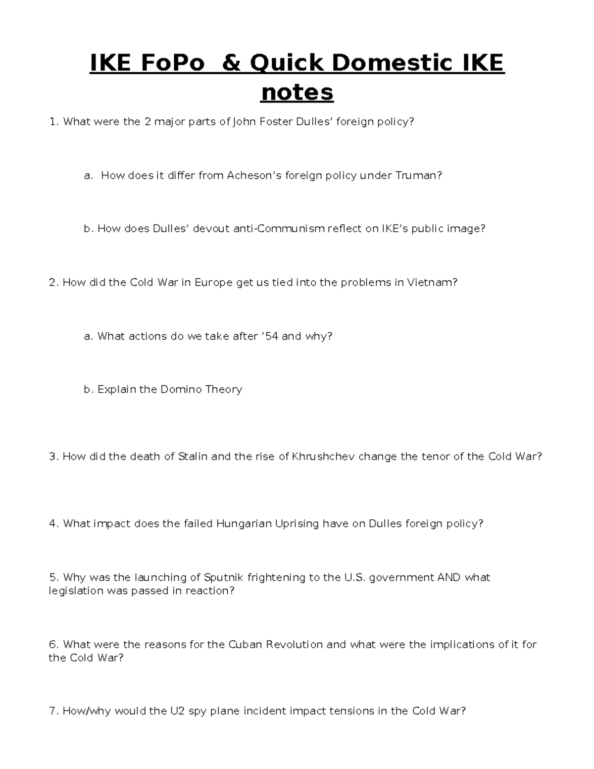 Apush IKE Fo Po and domo notes - IKE FoPo & Quick Domestic IKE notes 1 ...