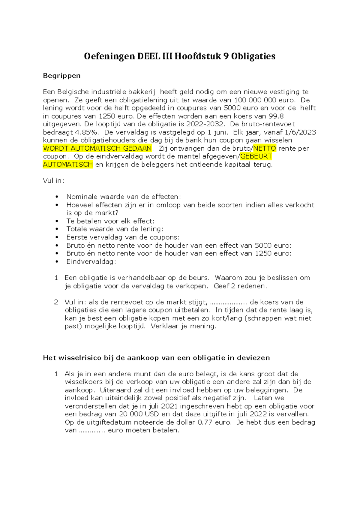 Hoofdstuk 9 Obligaties oefeningen opgave 23-24 - Oefeningen DEEL III ...