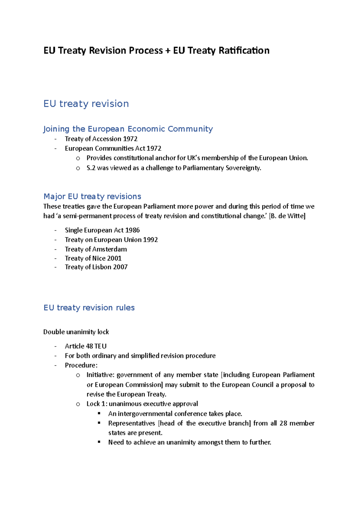 EU Treaty Revision Process notes - EU Treaty Revision Process + EU ...