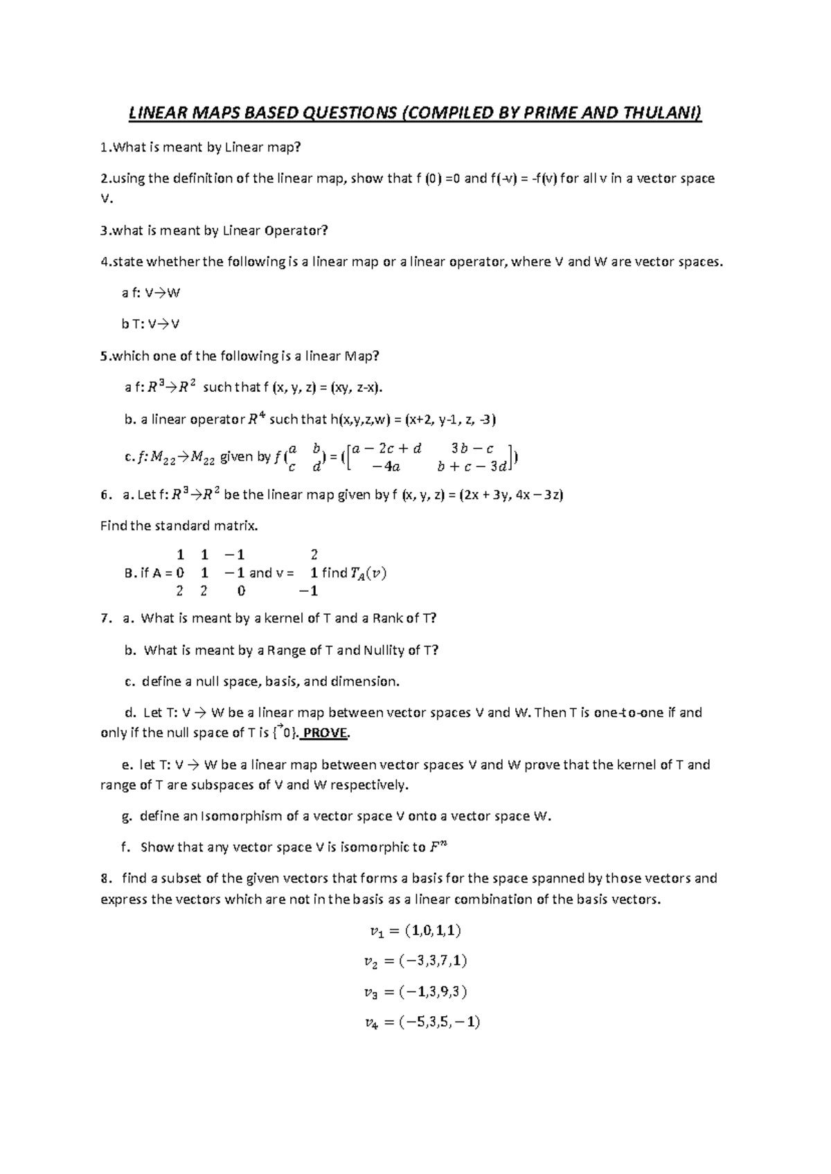 Linear MAPS Based Questions - LINEAR MAPS BASED QUESTIONS (COMPILED BY ...