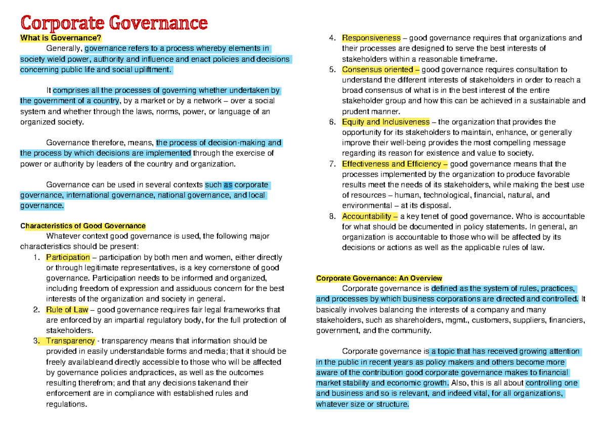 Reviewer for Corporate Governance - What is Governance? Generally ...