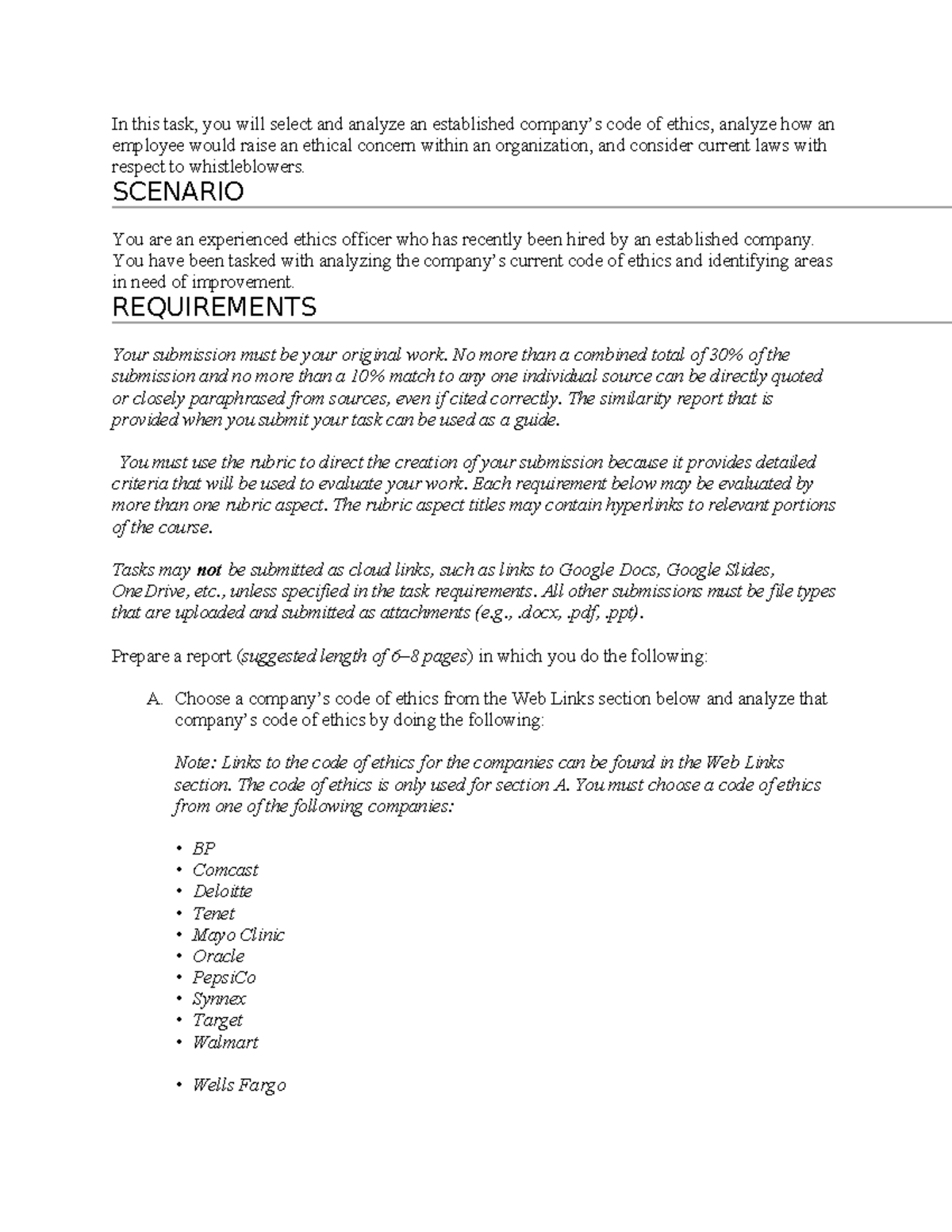 C206 WGU task 3 assignment - In this task, you will select and analyze an established company’s ...