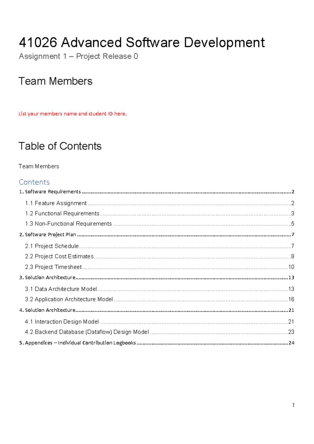 Assignment 1 Sample-1 - 41026 Advanced Software Development Assignment 1 – Project Release 0 ...