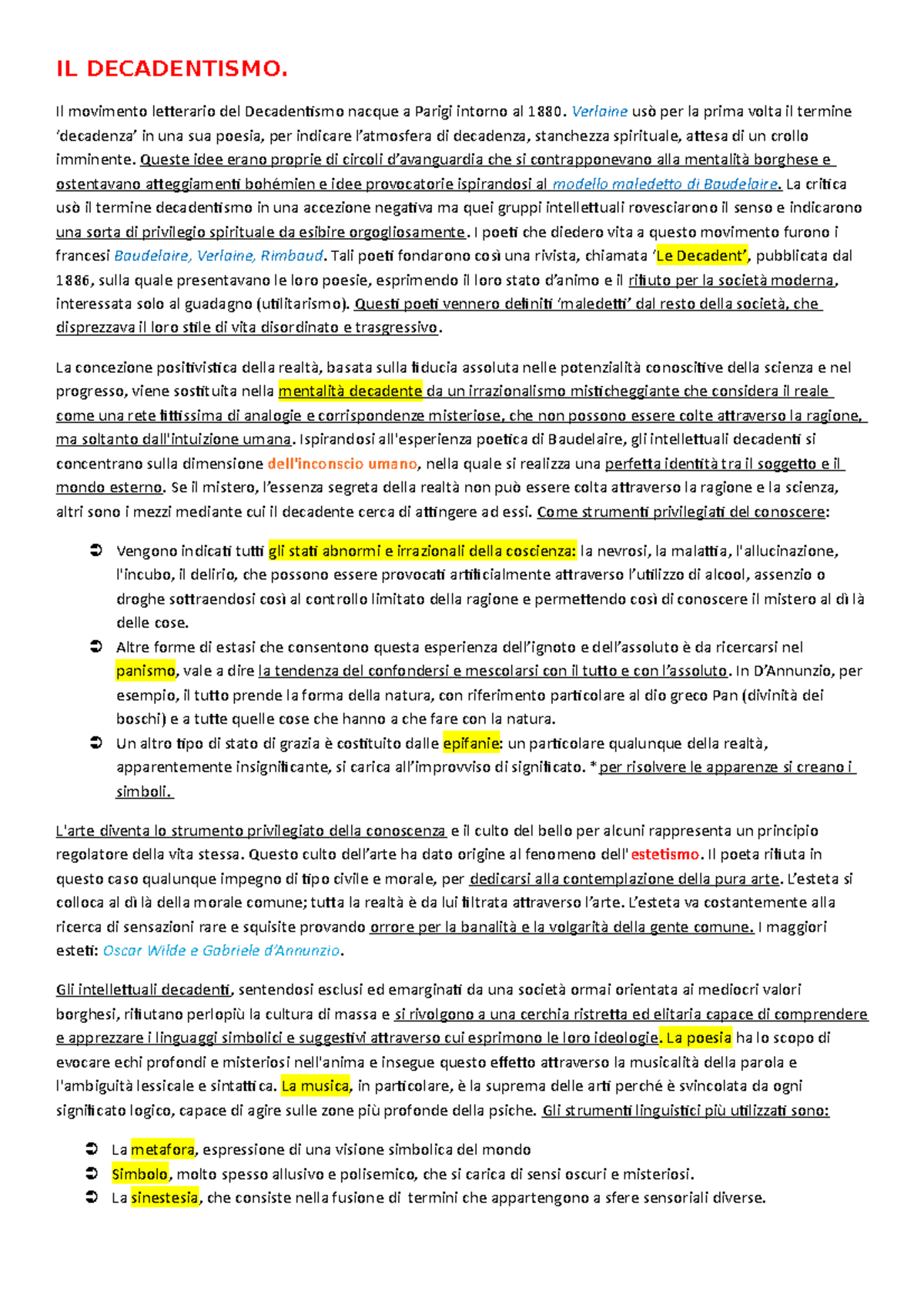 D' Annunzio - IL DECADENTISMO. Il movimento letterario del Decadentismo ...