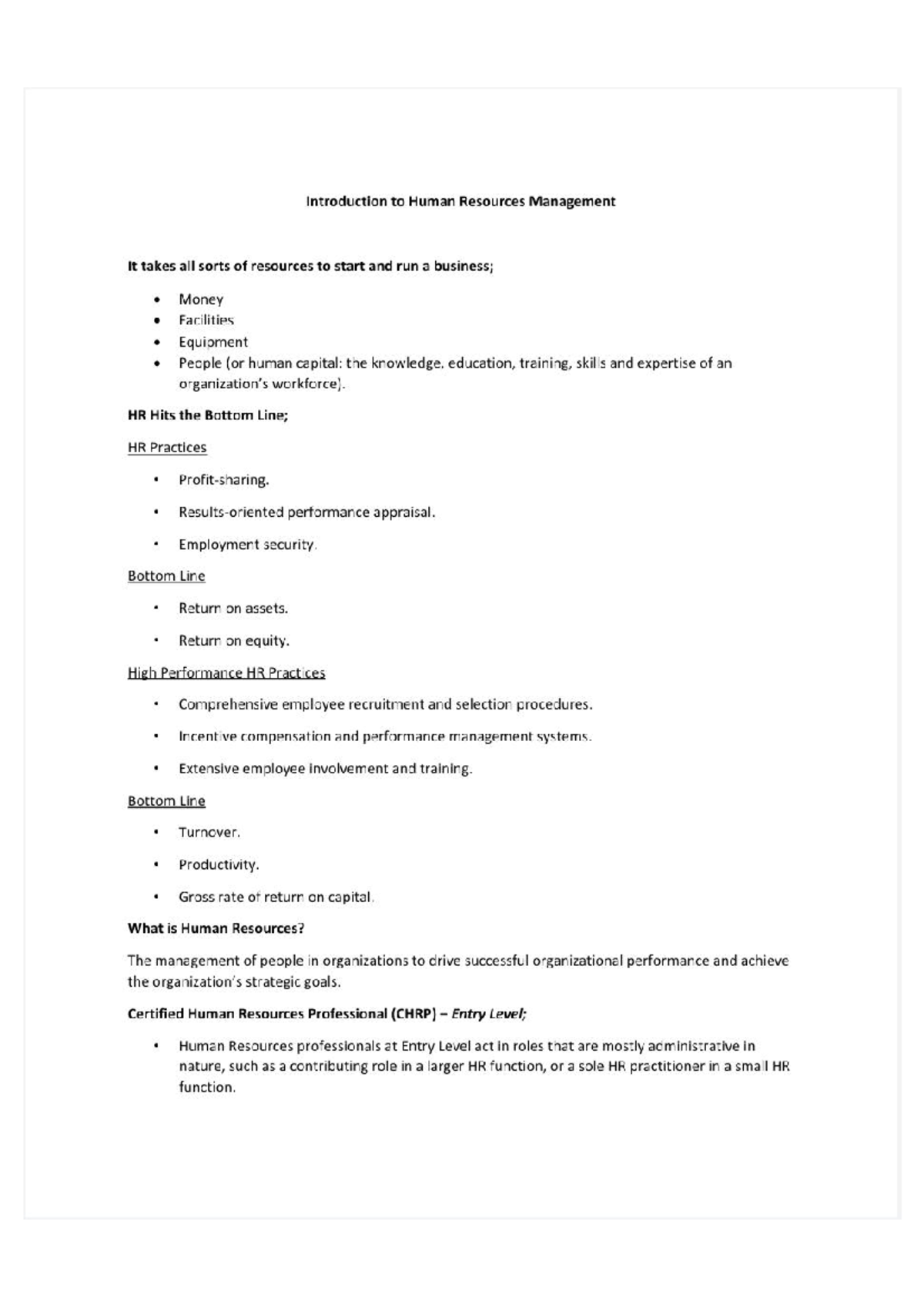 HRM notes - Summary Human Resource Management - B408/B418 - Studocu