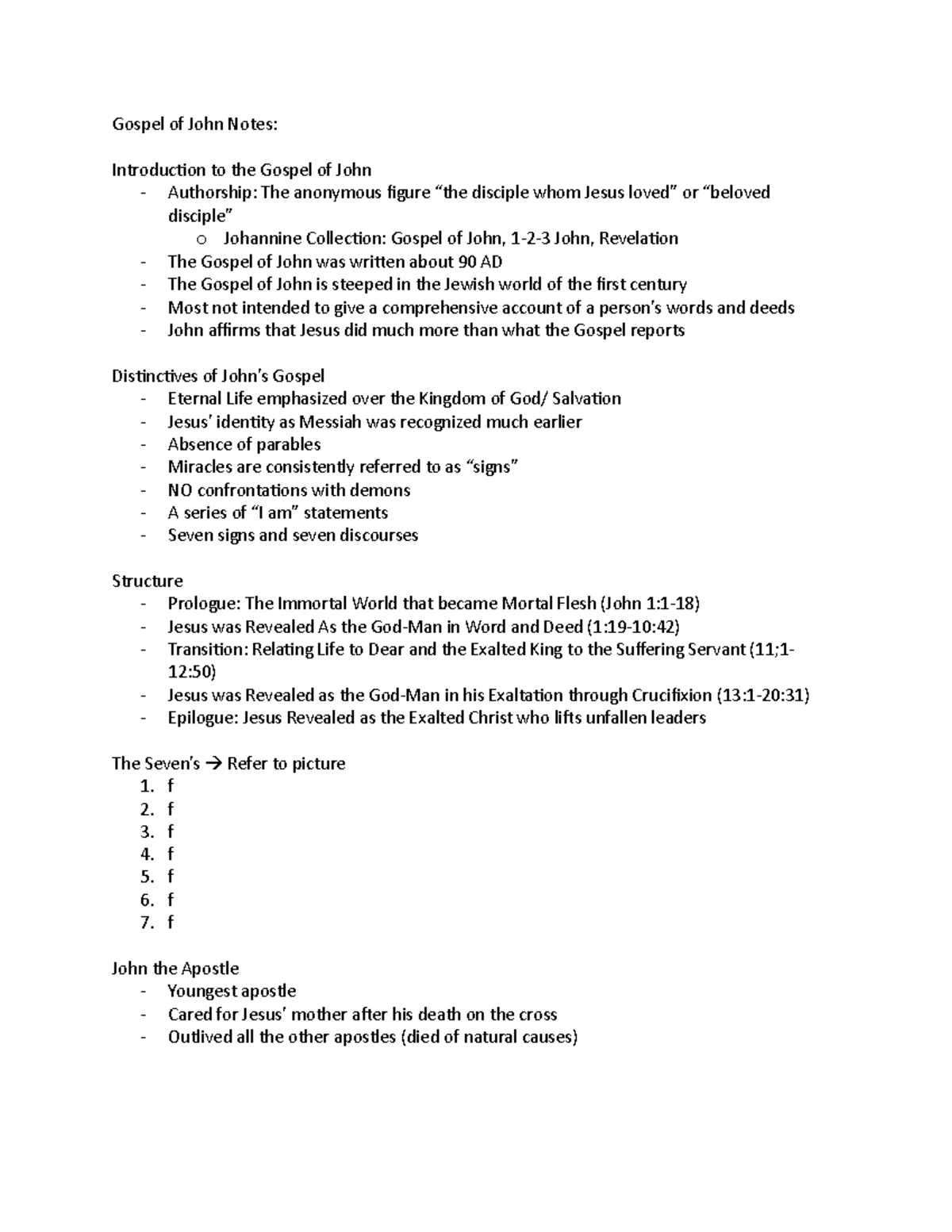 Gospel of John Notes - Gospel of John Notes: Introduction to the Gospel ...