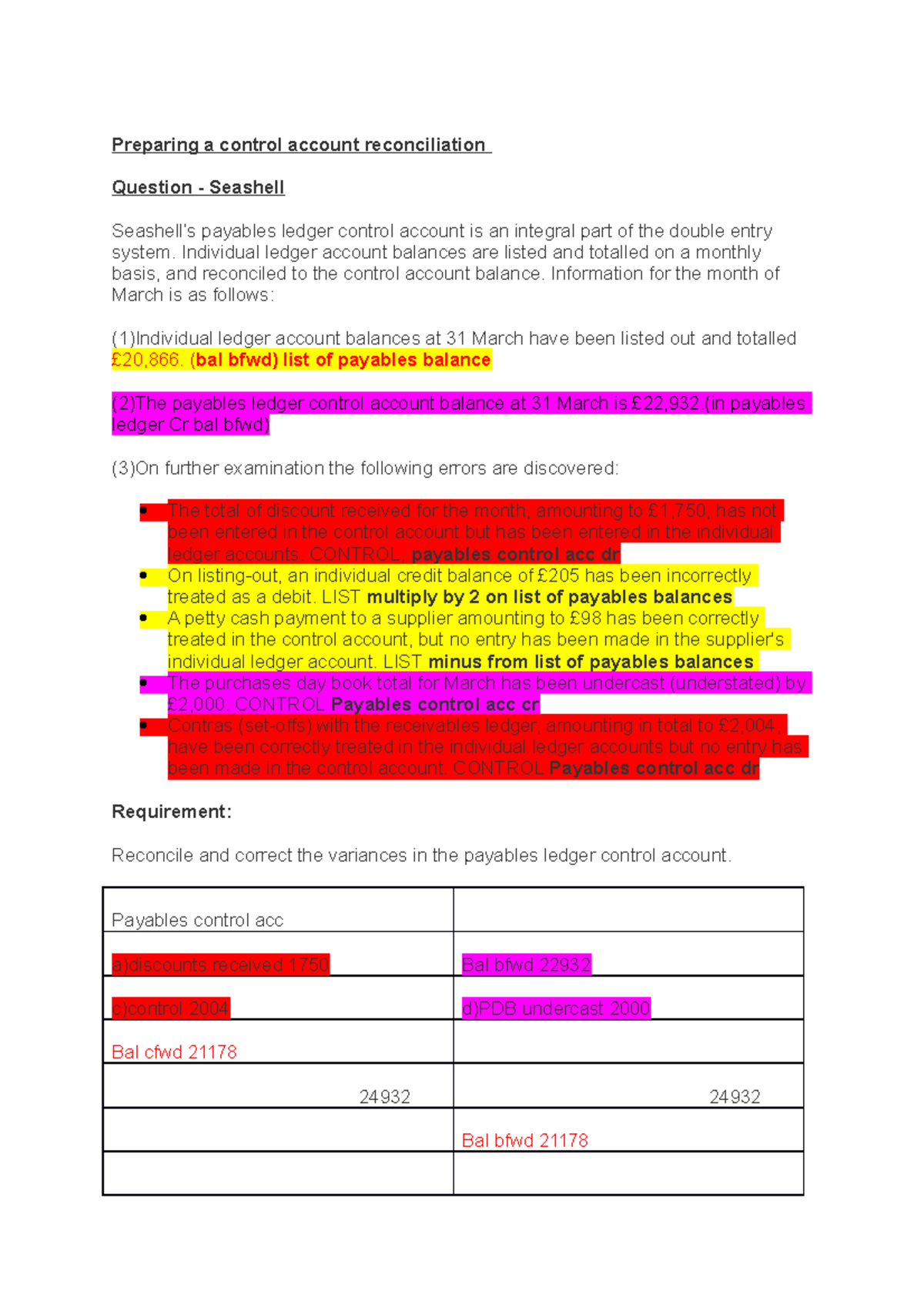Preparing a control account reconciliation - Individual ledger account ...