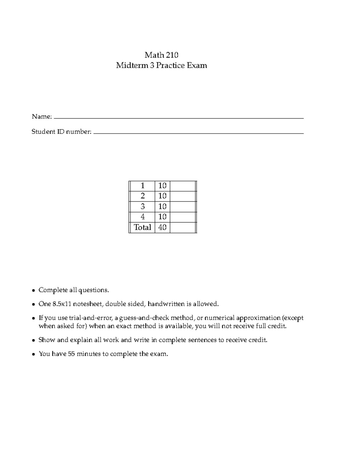 Midterm 3Practice - Final exam practice - Math 210 Midterm 3 Practice ...