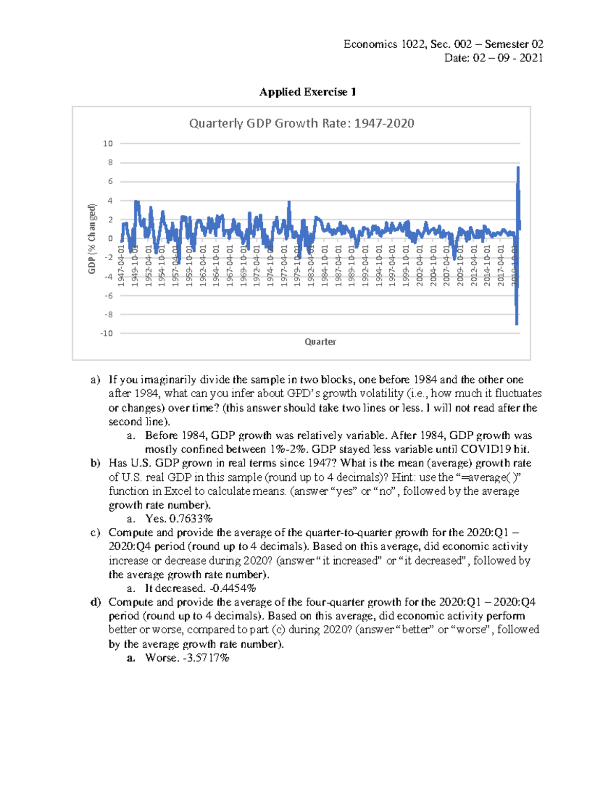 Applied Exercise 1 - Economics 1022, Sec. 002 – Semester 02 Date: 02 ...
