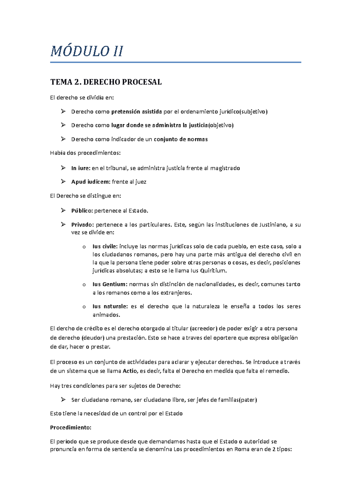 Módulo II - Modulo II - MÓDULO II TEMA 2. DERECHO PROCESAL El derecho se dividía en: Derecho ...