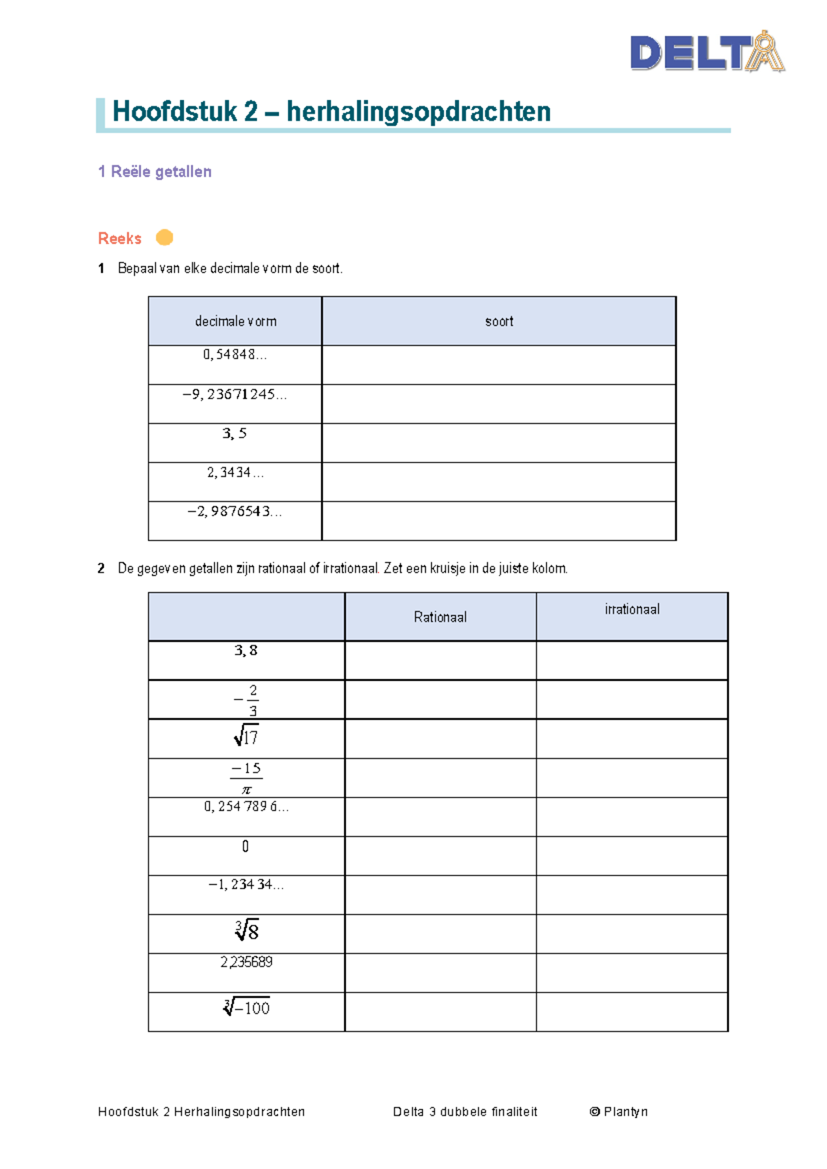 H2 Wiskunde examen kerst rëele getallen - Hoofdstuk 2 ...