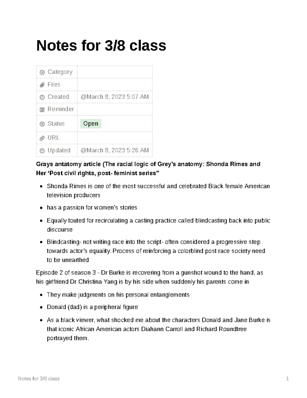 Notes for 3/8 class - Notes for 3/8 class 1 Notes for 3/8 class ...