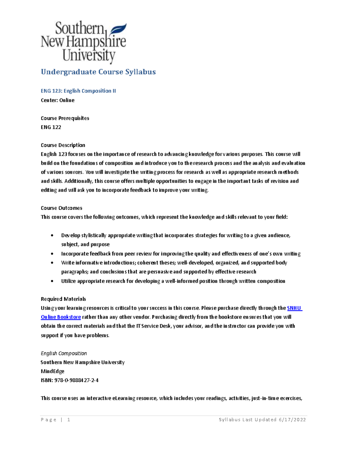 ENG 123 Syllabus - Summary English - Undergraduate Course Syllabus ENG ...