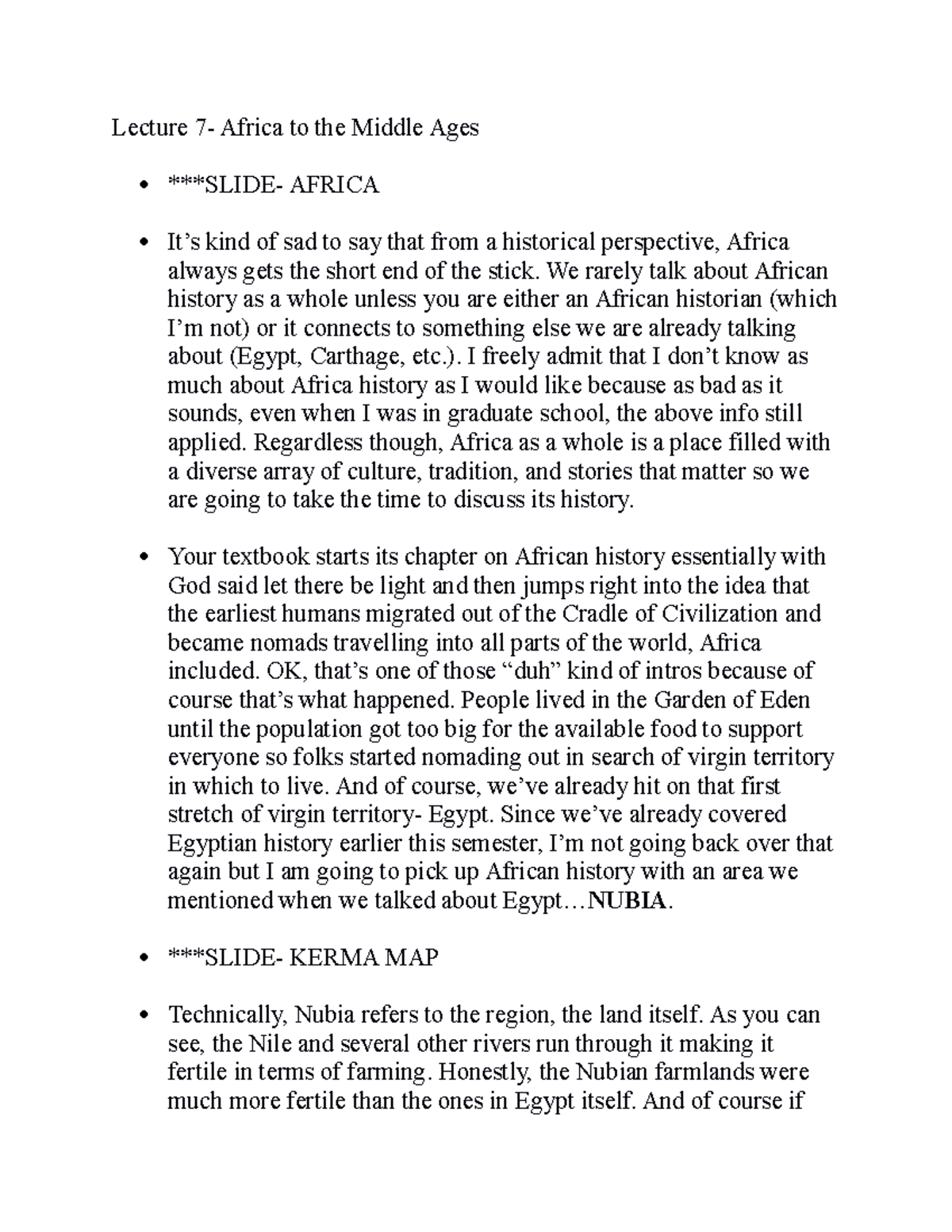 Lecture 7- Africa to the Middle Ages - HIST 2310 - Studocu