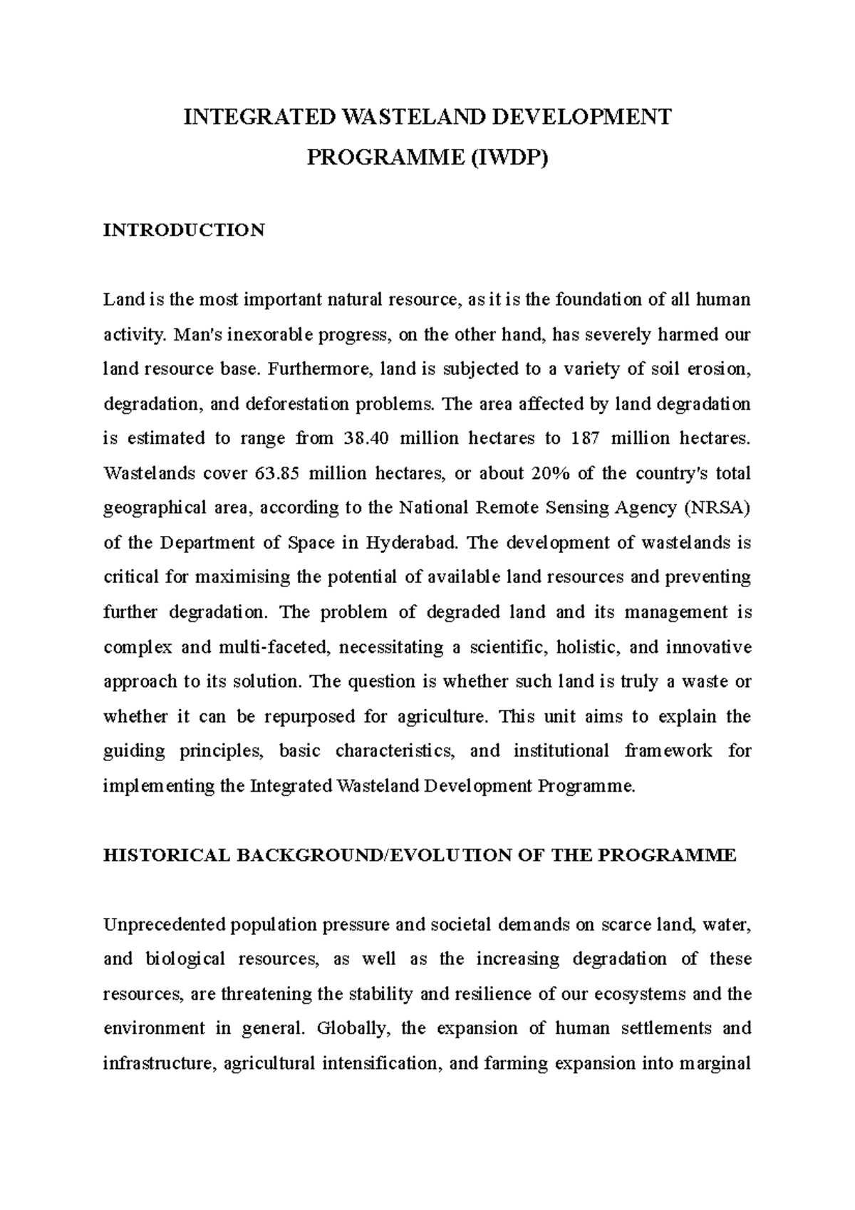 Integrated Wasteland Development Programme (IWDP) - INTEGRATED ...