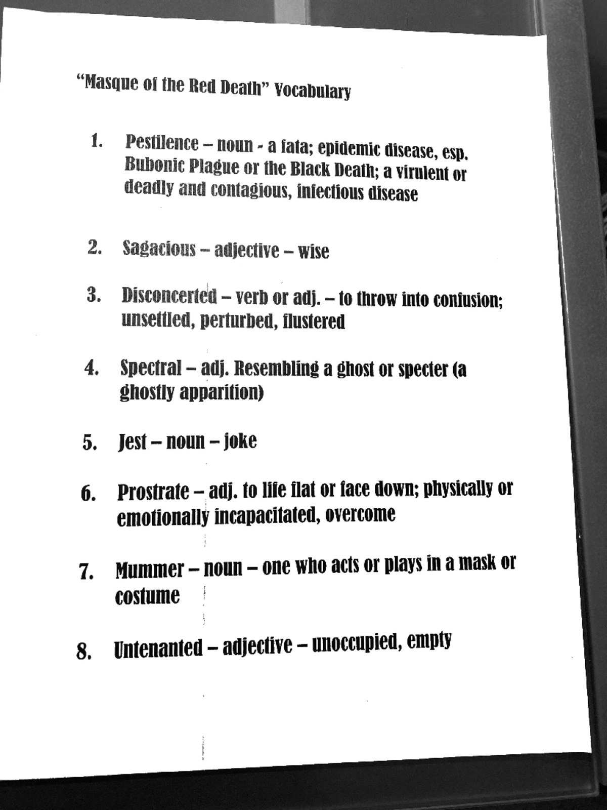Masque of the Red Death - Vocabulary - 1. of the Red Vocabulary ...