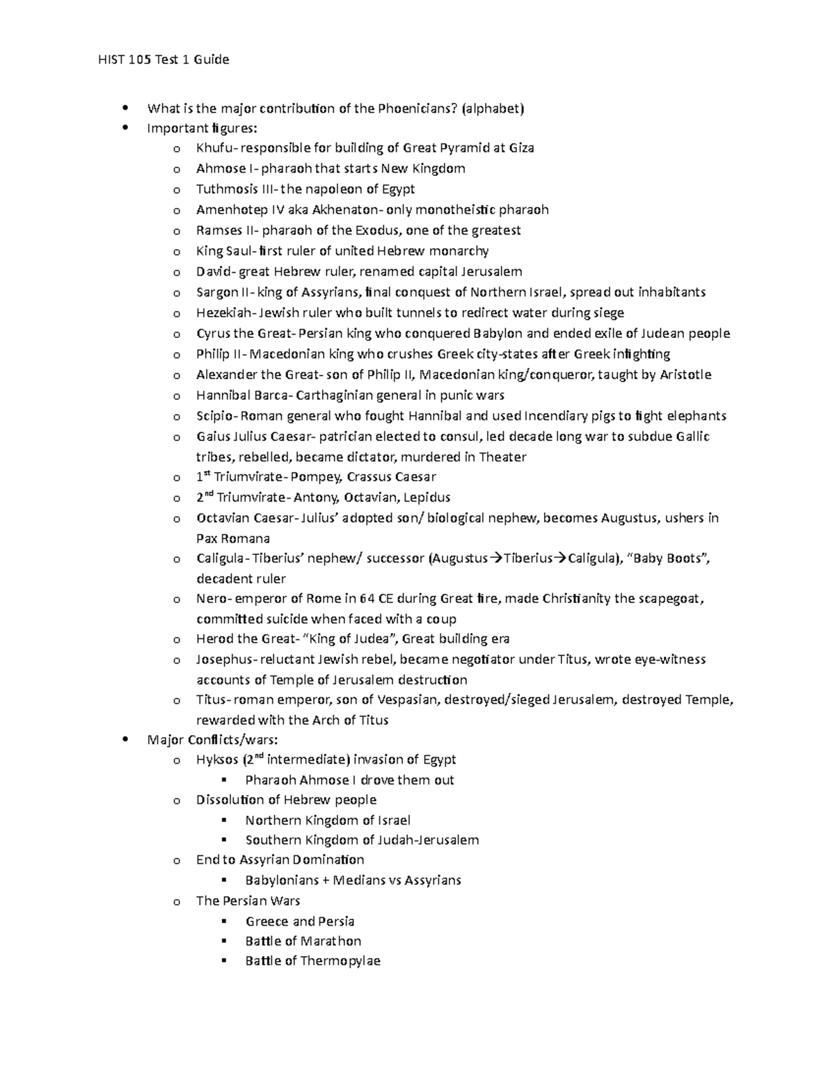 HIST 105 Test 1 Guide - Lecture notes for Dr. Brad Bowman's class ...