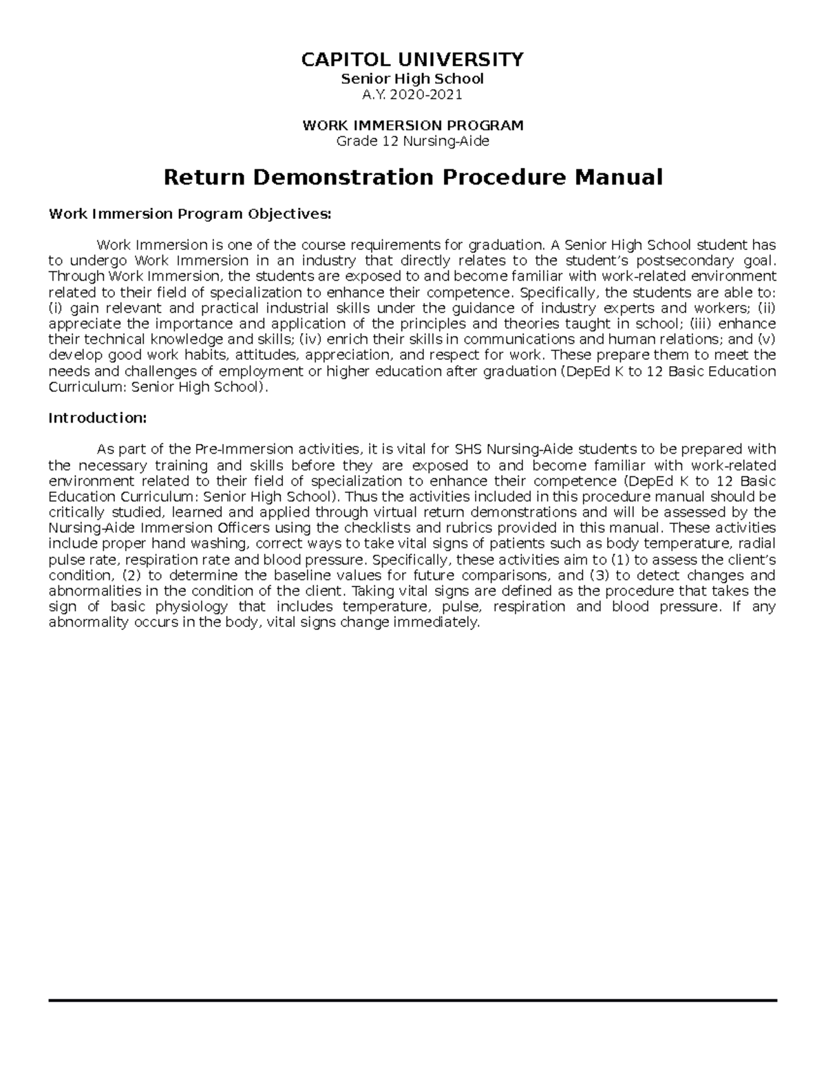 Copy of Return DEMO Procedural Manual - CAPITOL UNIVERSITY Senior High ...