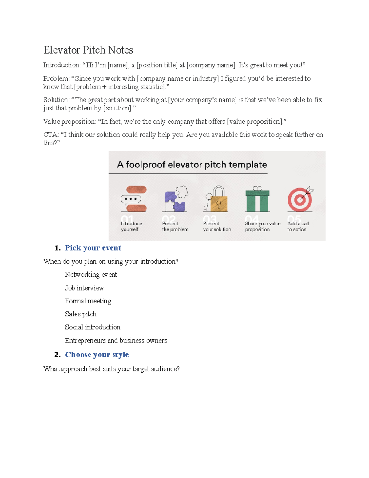 Elevator Pitch Notes - Elevator Pitch Notes Introduction: “Hi I’m [name ...