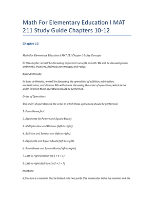 Math For Elementary Education I MAT 211 Study Guide Chapters 34-36 ...