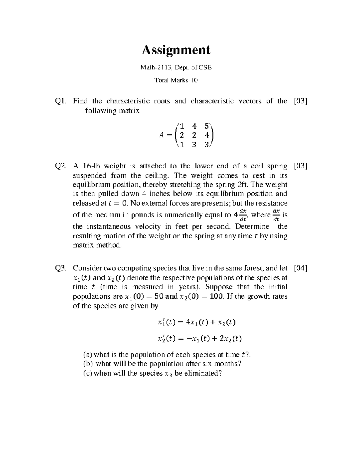 Assignment Math-2113, series-20 - Assignment Math-2113, Dept. of CSE ...