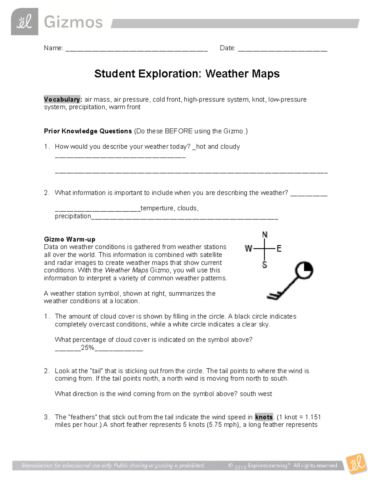 Weather Maps SE 2 - Name: ______________________________________ Date ...